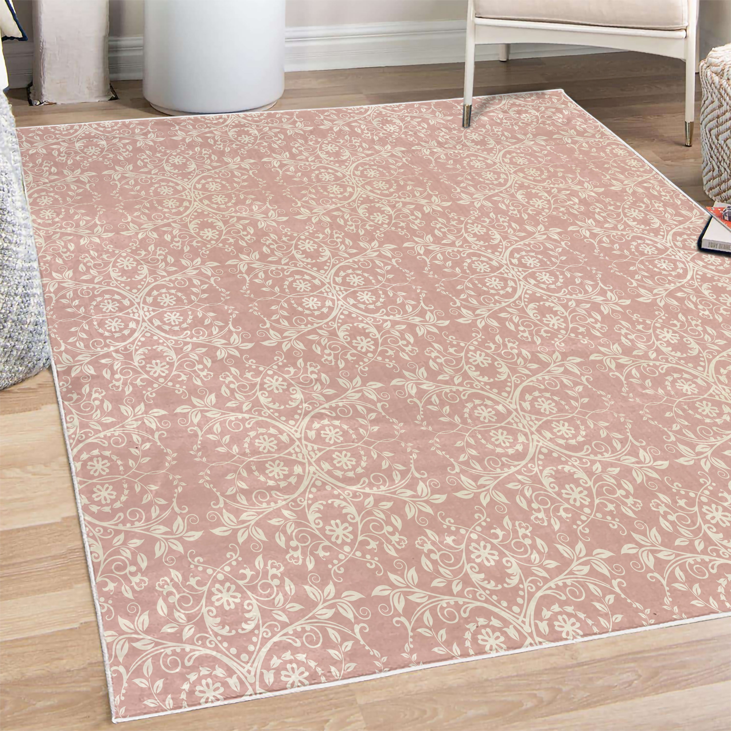 Floral Decorative Rug, Victorian Lace Flowers and Leaves Retro ...