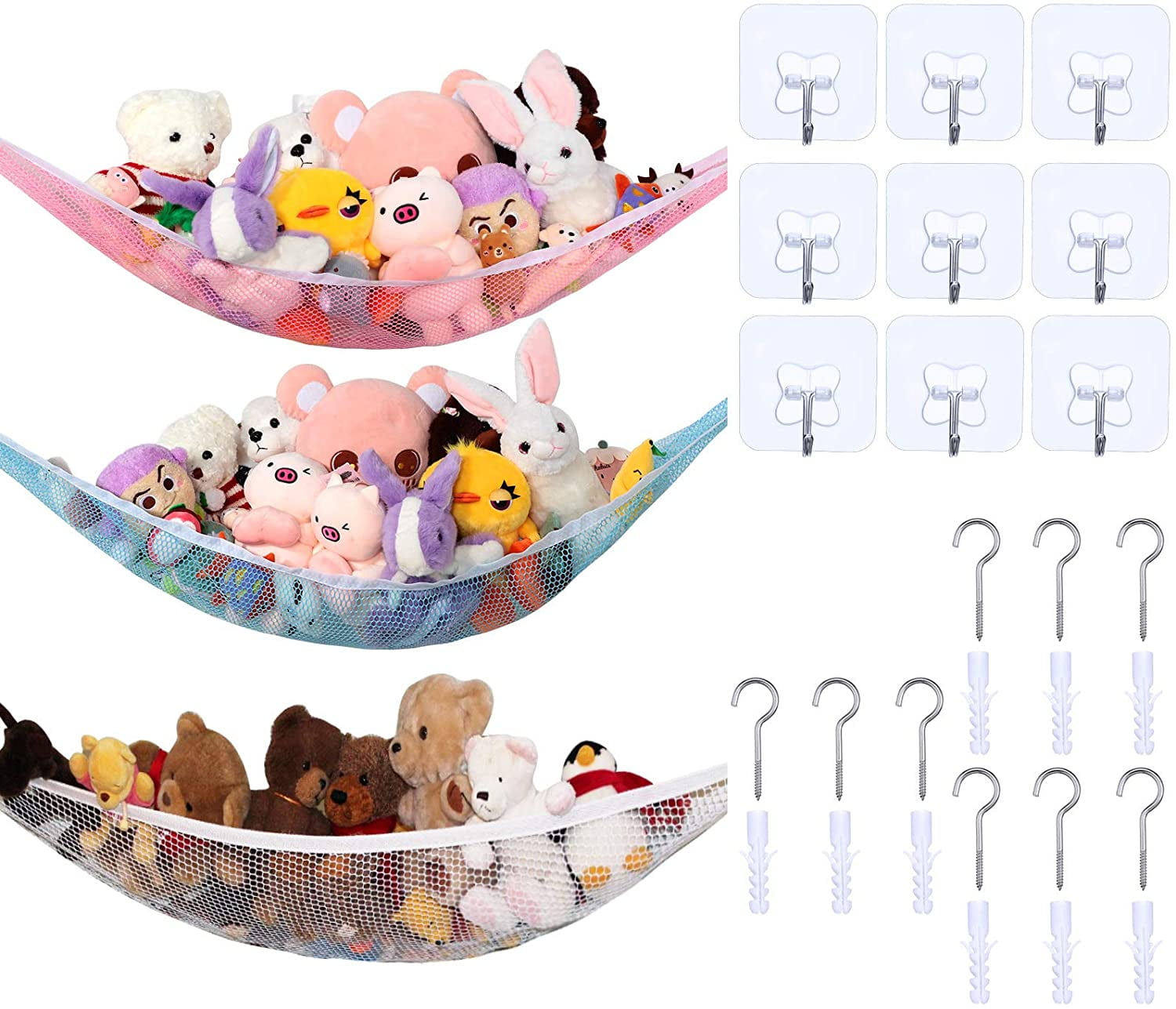 3 Pieces Stuffed Animal Hammocks Stuffed Toy Storage Hammock Nets Jumbo ...