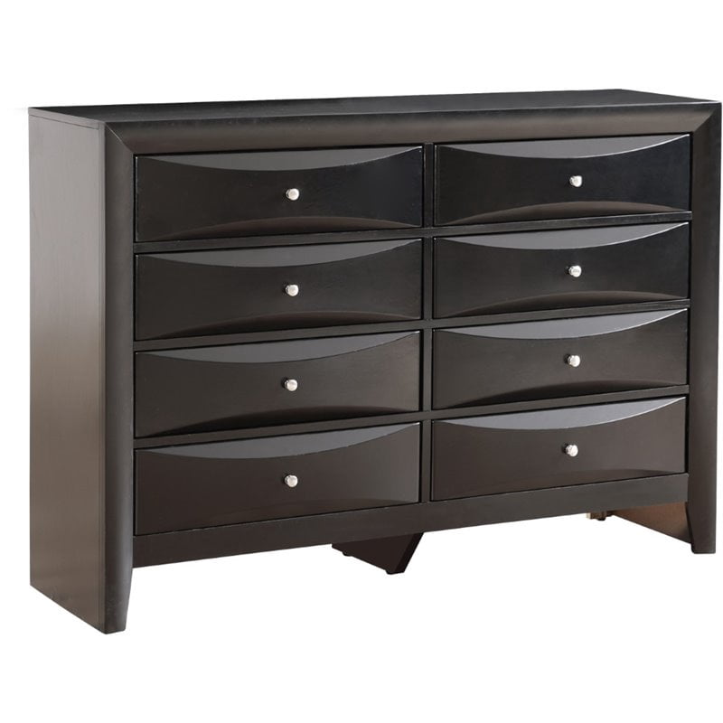 Maklaine Contemporary Engineered Wood 8 Drawer Dresser in Black ...