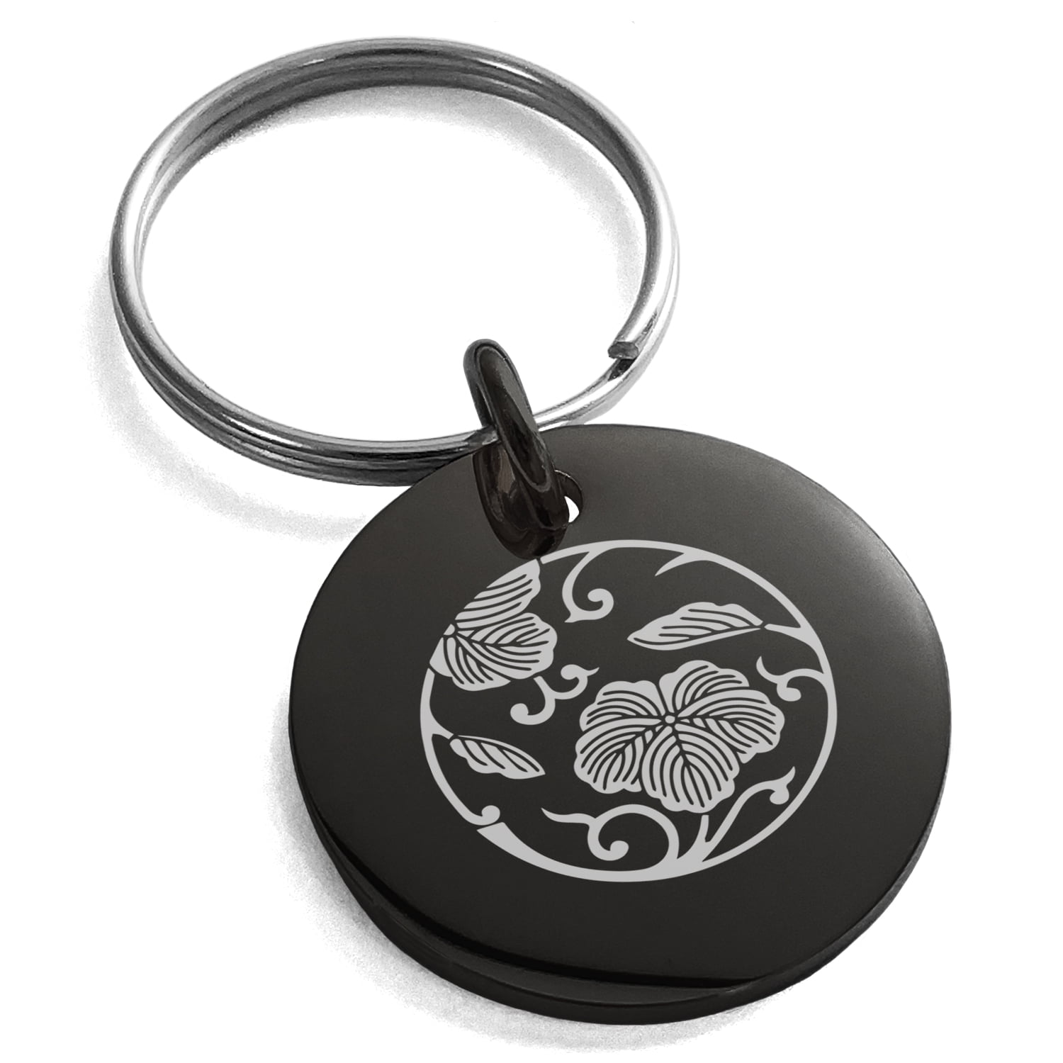 Stainless Steel Ivy Branch Kamon Crest Engraved Small Medallion Circle ...