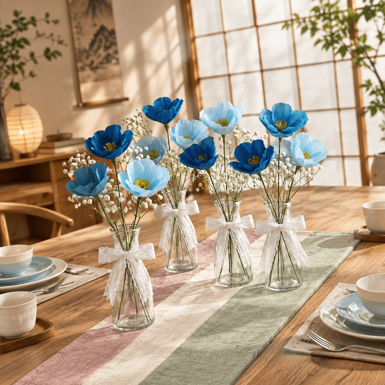 Blues Crepe Paper Poppy Flower DIY Craft Kit 24-Pack Handmaking ...
