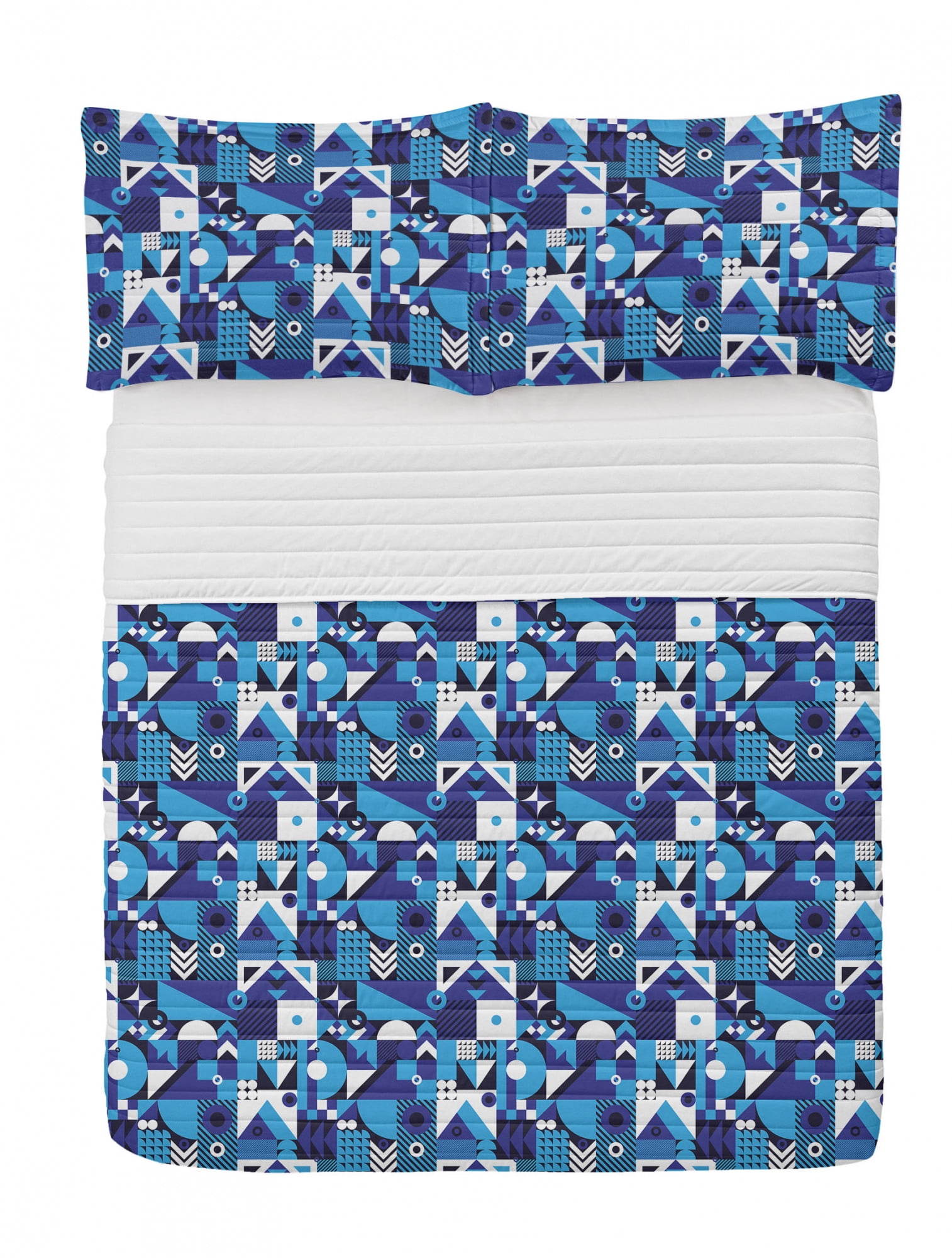 Navy Blue Microfiber Bedspread Set, Contemporary Geometric Mosaic with ...