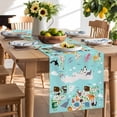 Abstract Map Cartoon Animals Table Runner 90 Inch Long Blue Ocean Cloud ...
