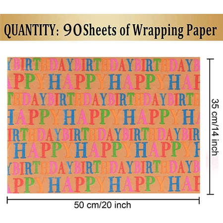 90 Sheet Birthday Tissue Paper Kraft Birthday Gift Wrapping Paper 3 ...