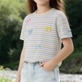 Ahabrexf Girls T Shirts Striped Bow Sweet Style Short Sleeve High ...