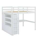 YunNianYang Wood Full Size White Loft Bed with Built-in Wardrobe, Desk ...