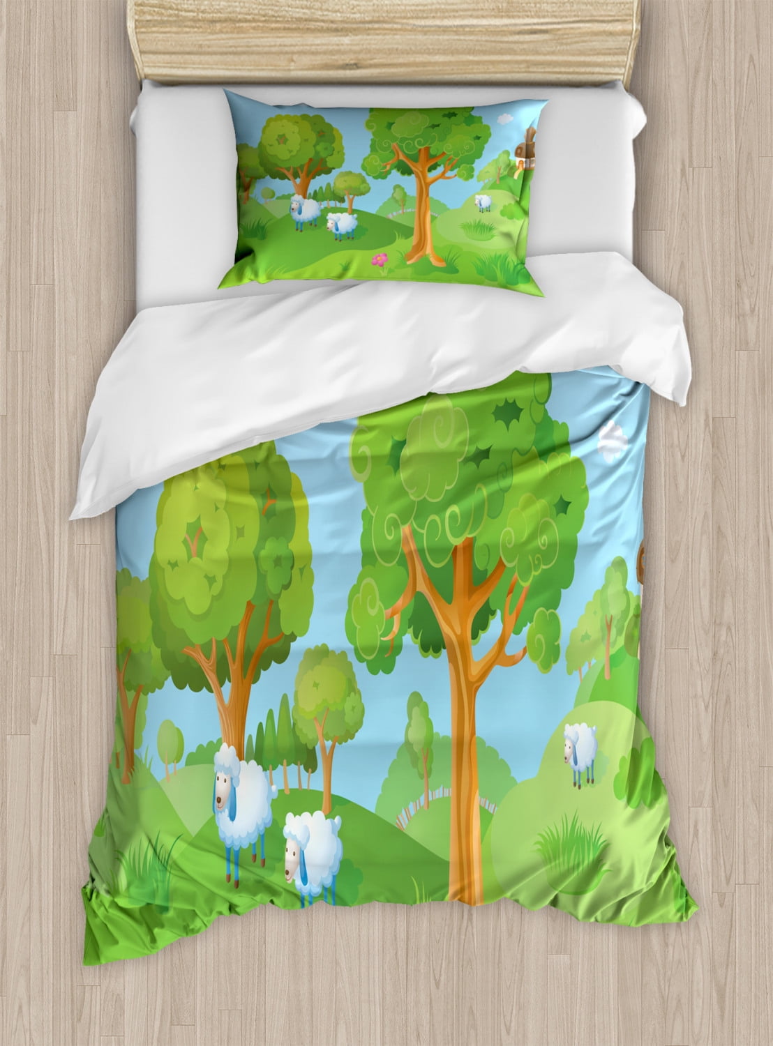 Fairy Tale Twin Size Duvet Cover Set, Cartoon Style Illustration of a ...
