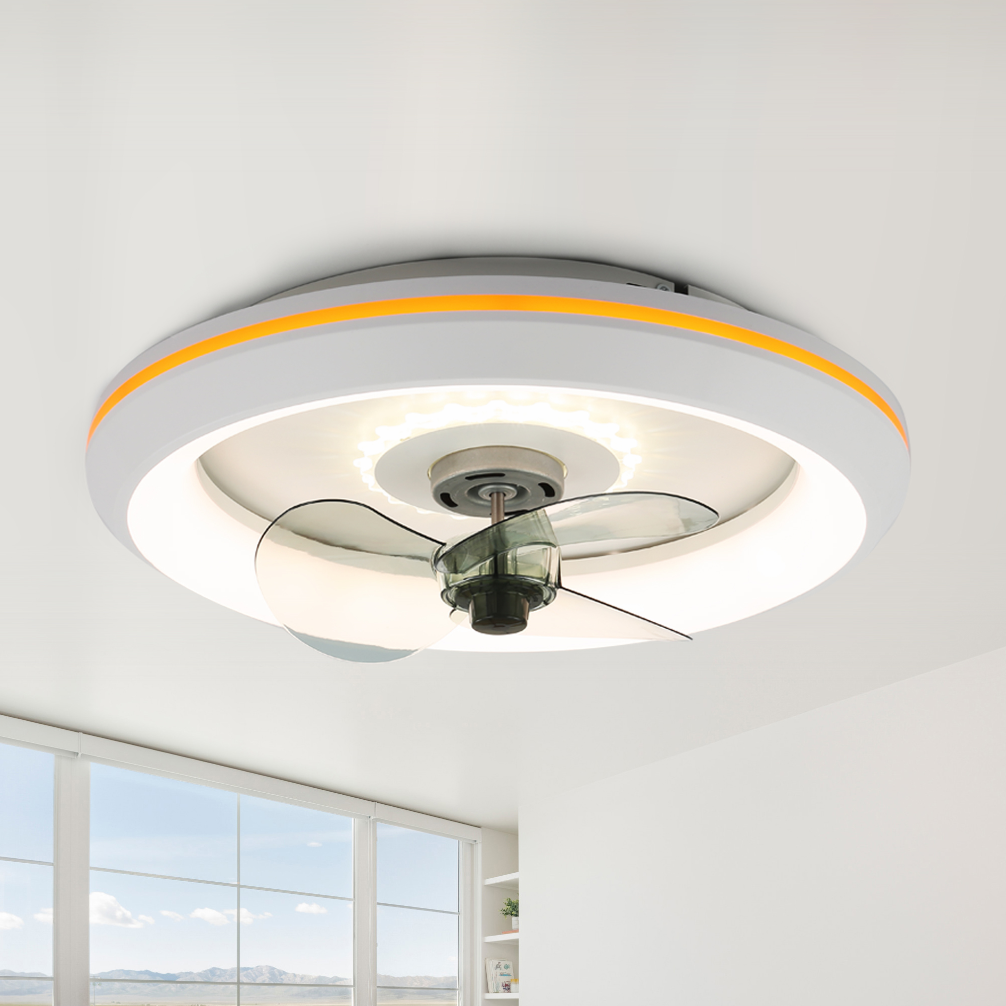 Oaks Aura 18.9 inch Flush Mount Ceiling fan with Remote Control and LED ...