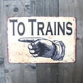 Vintage Railroad Station To Trains Sign Finger Pointing Arrow Garage ...
