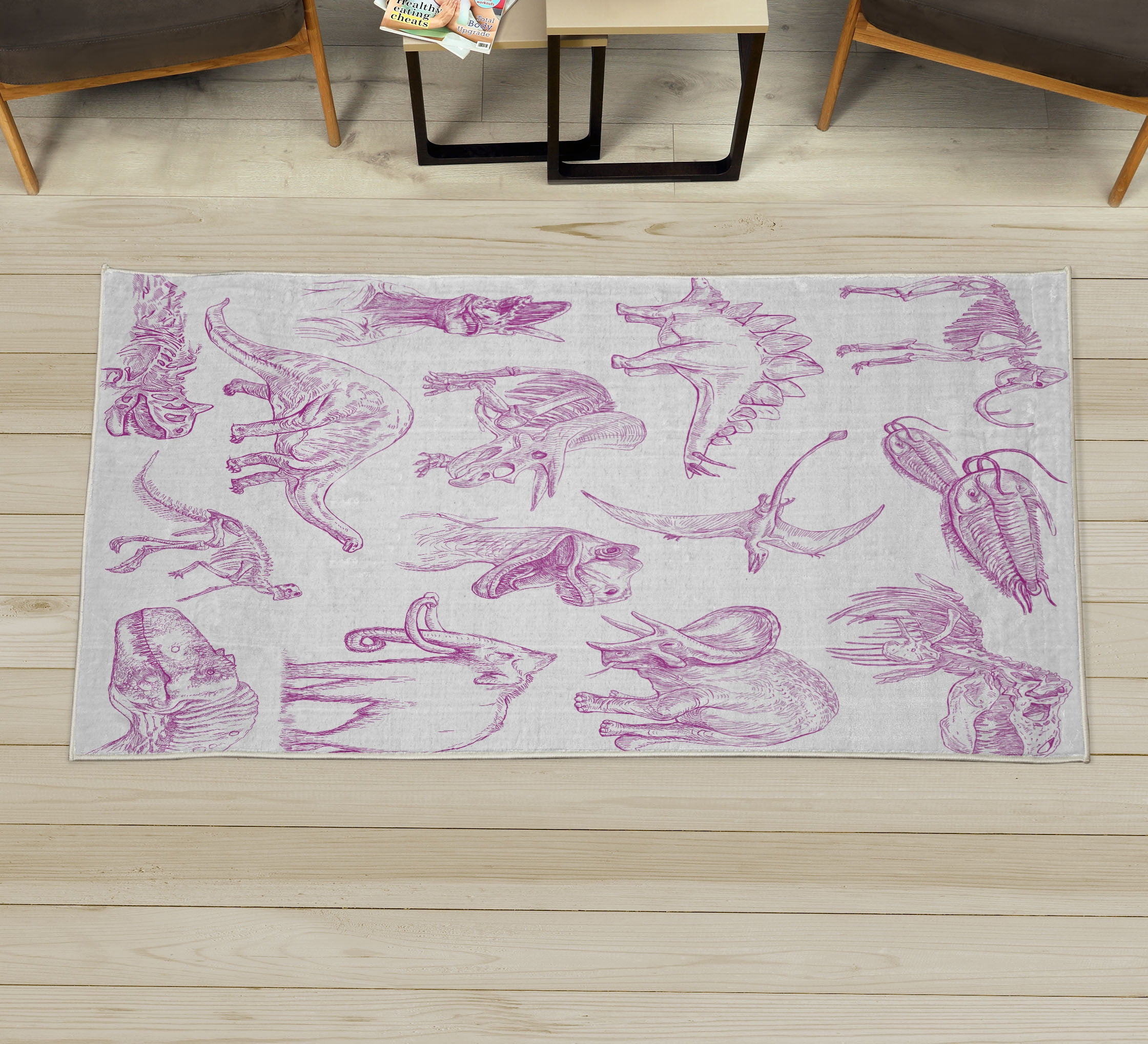 Jurassic Decorative Rug, Arrangement of Various Dinosaurs Illustrations ...