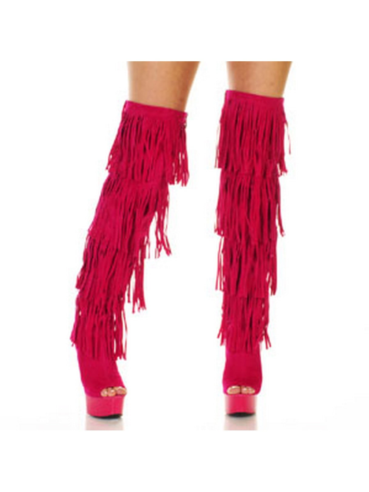 Women's 6" Micro Suede Open Thigh High Fringe Boot - Walmart.com