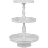 3-Tier white farmhouse-style tiered cake stand with rustic round metal ...