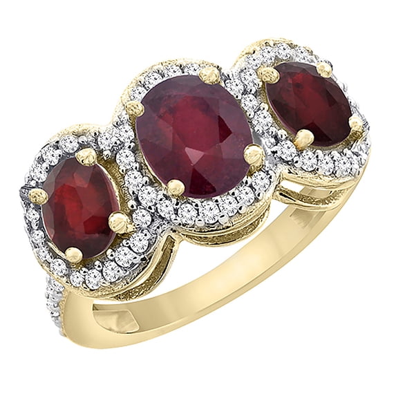 14K Yellow Gold Enhanced Ruby 3-Stone Ring Oval Diamond Accent, size 6 ...
