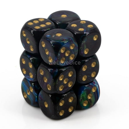 Chessex Dice d6 Sets: Lustrous Shadow with Gold - 16mm Six Sided Die ...