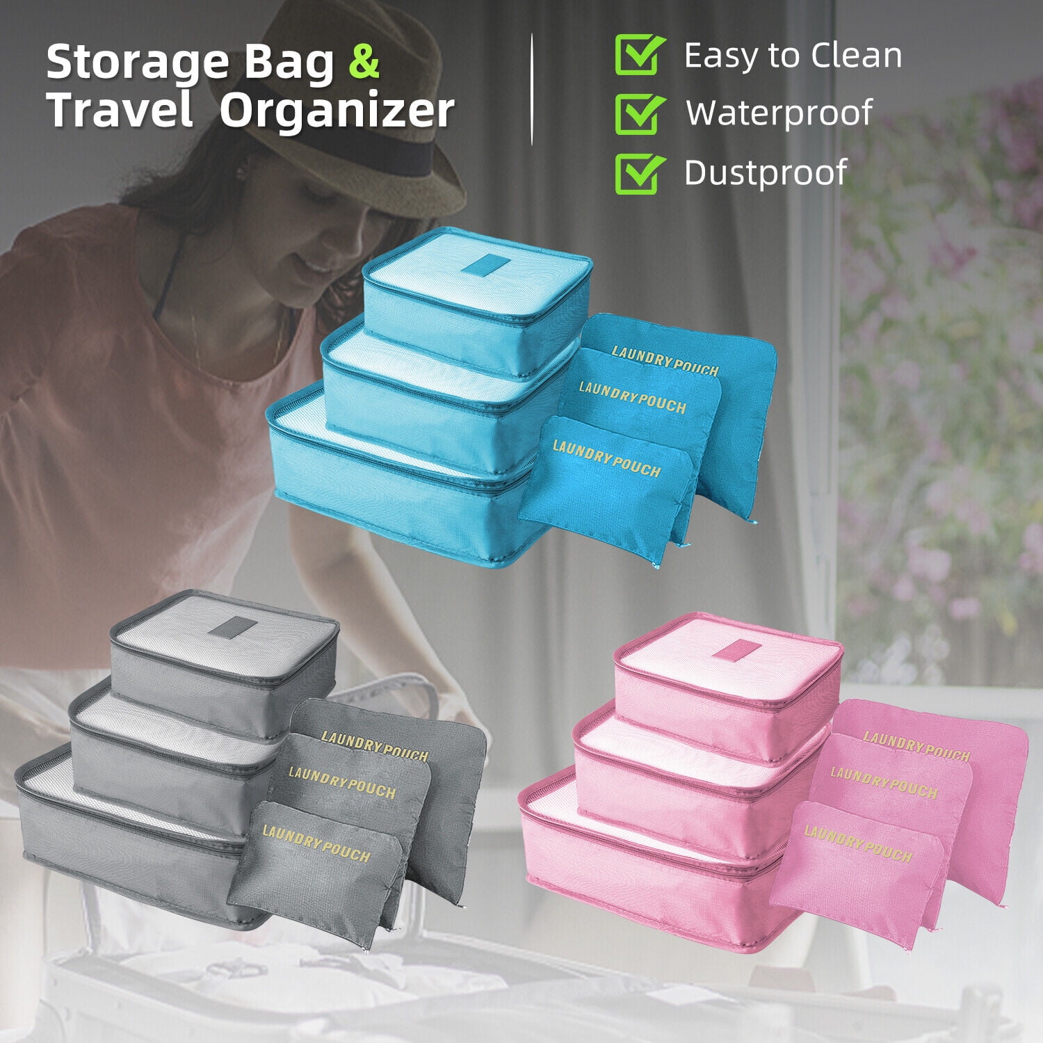6 Pcs Travel Organizer Bag Clothes Packing Cubes Space Savers Bags ...