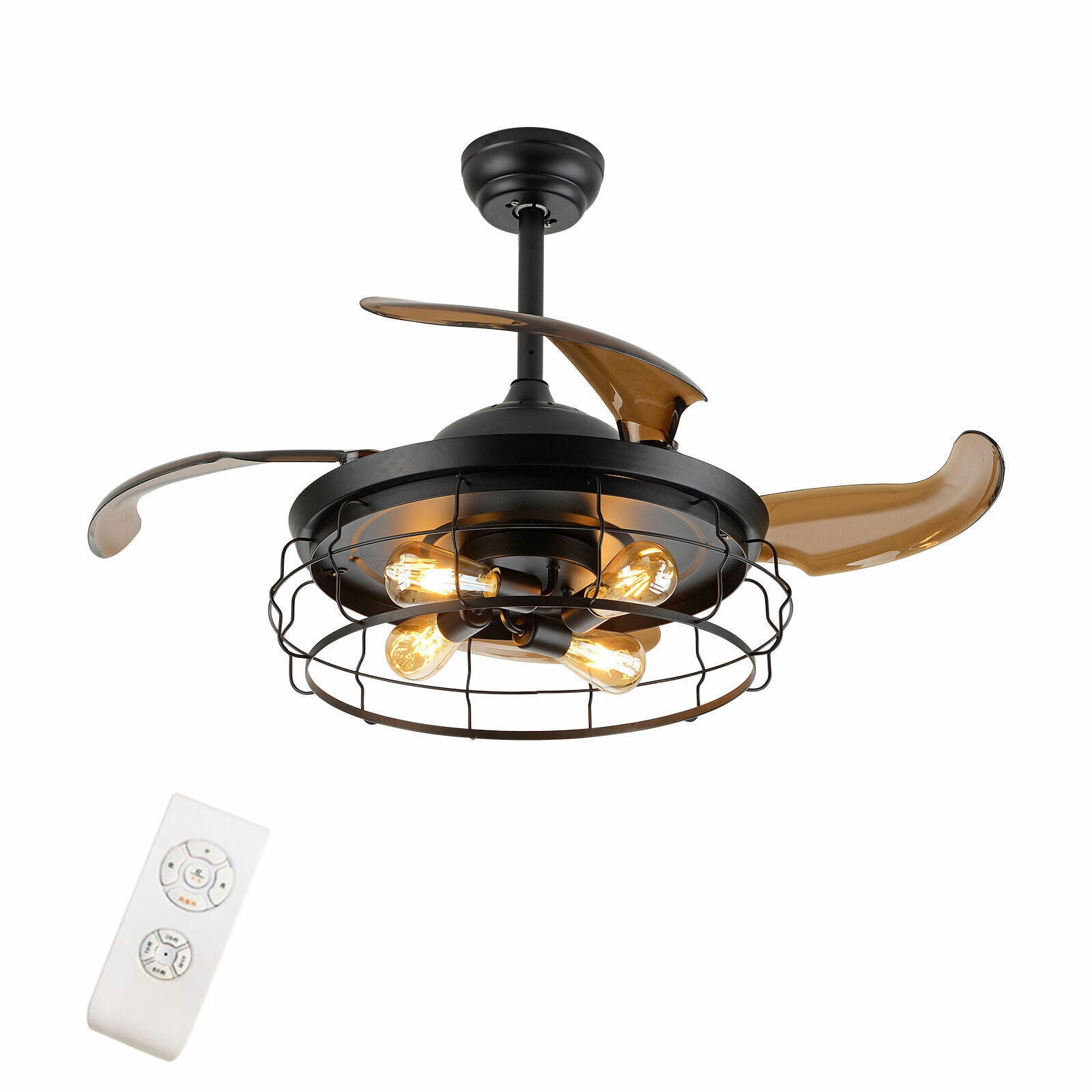 42'' Rustic Ceiling Fan Light&Remote Control Chandelier Retractable ...