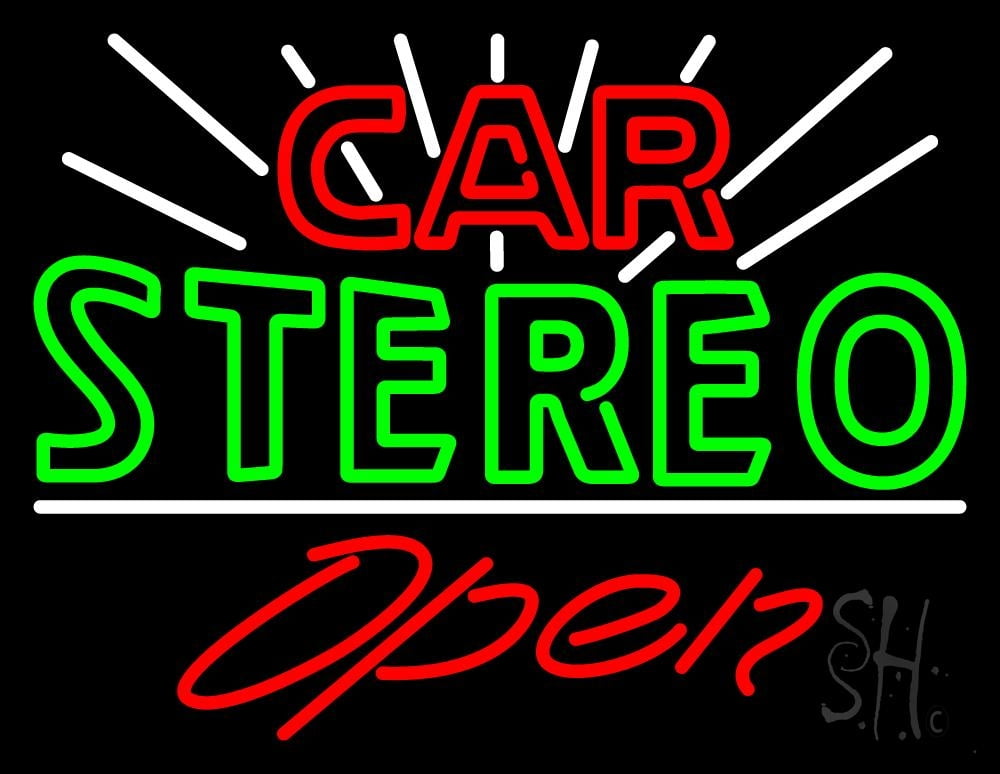 Green Car Stereo Open LED Neon Sign 24 x 31 - inches, Clear Edge Cut ...