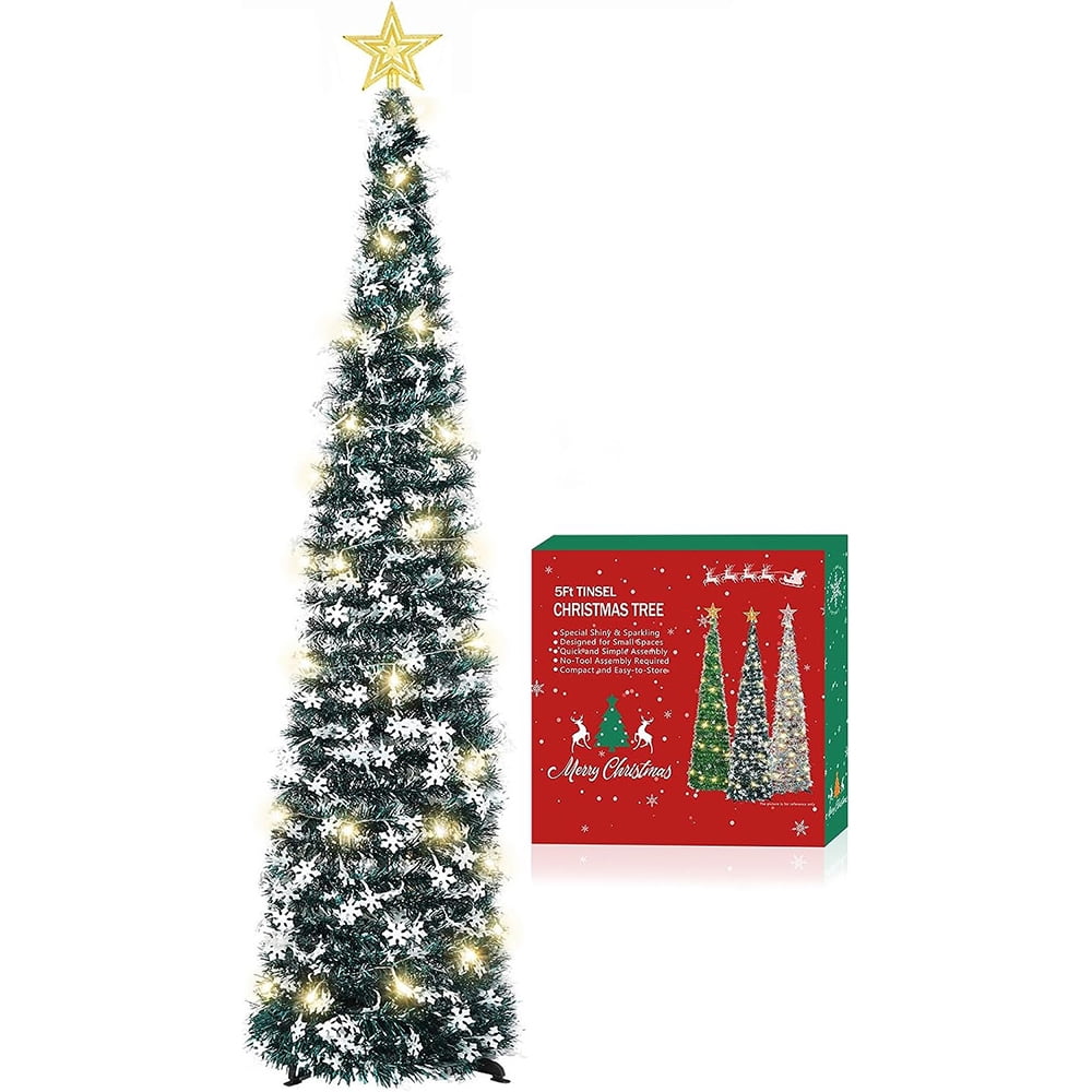 Click here for Grm 5 Ft Tinsel Christmas Tree With 50 Led Warm Li... prices