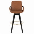360 Swivel Bar Stool Set, 2-Pack Camel Faux Leather Seats with Gold ...