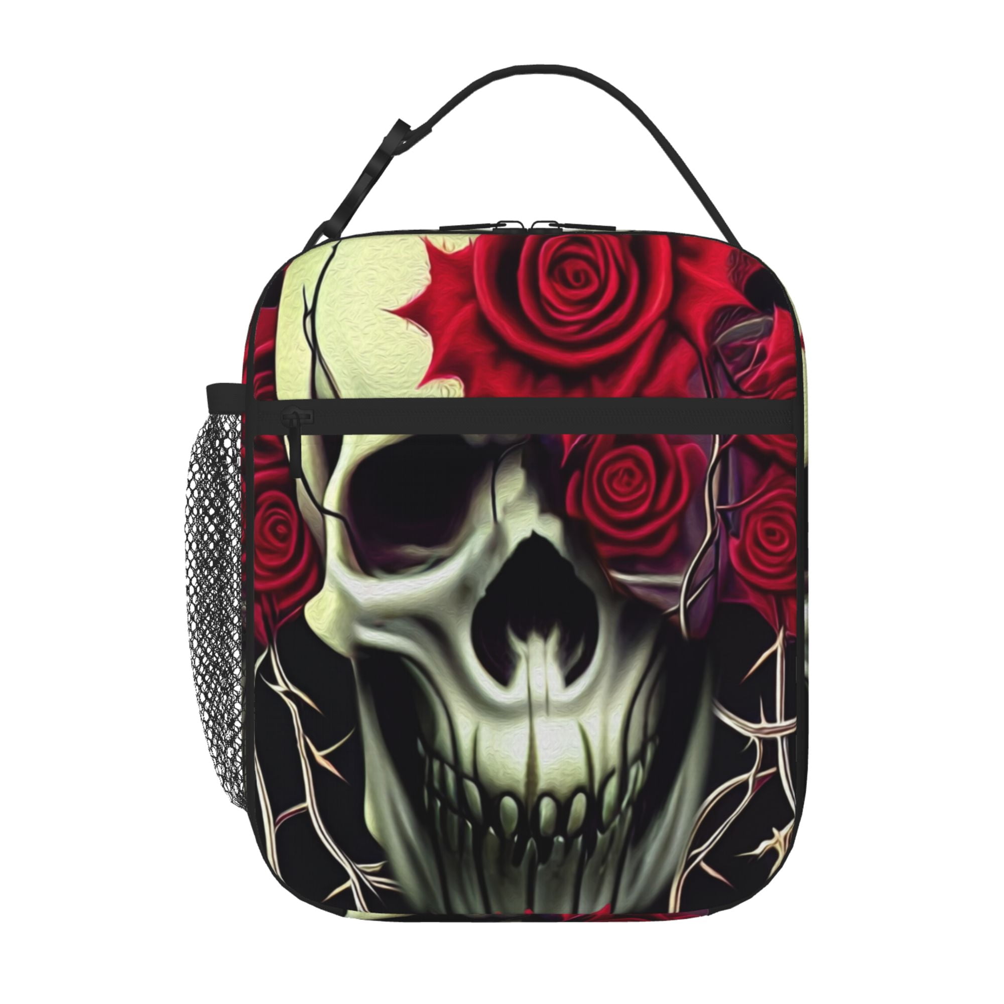 TEQUAN Portable Lunch Bag, Horror Gothic Death Skull Roses Pattern ...