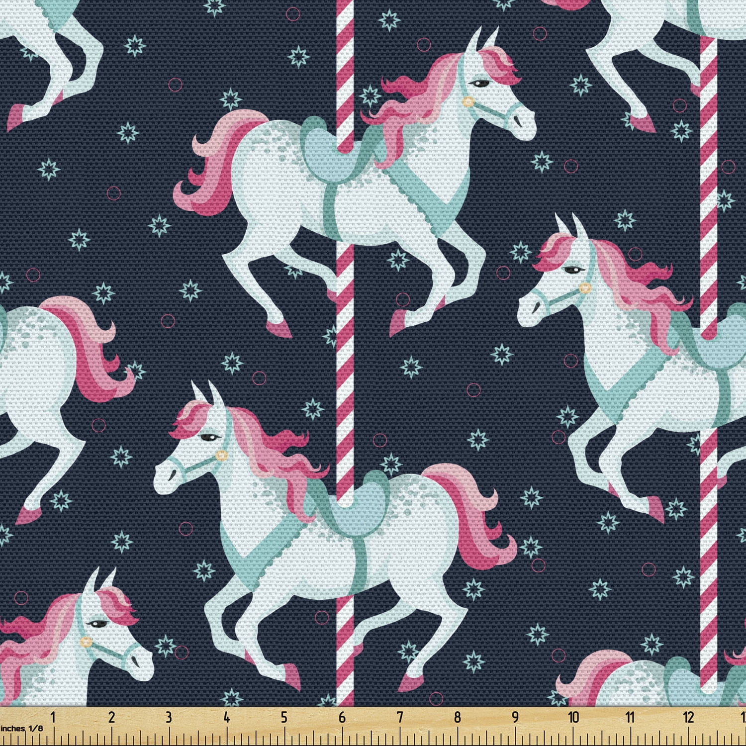 Cartoon Fabric by the Yard, Carousel Horses Playthings Merry Go Round ...