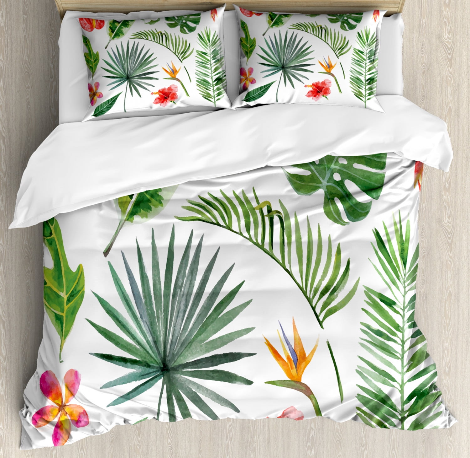 Aloha Duvet Cover Set Queen Size, Artistic Tropical Plants Set Lush ...
