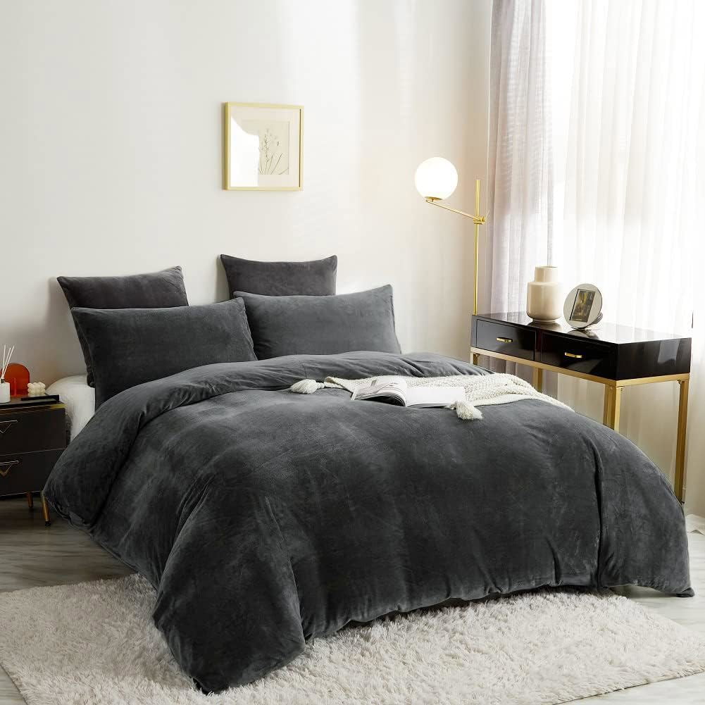 Nayoroom 3 Pieces Fluffy Velvet Duvet Cover Set King Size Winter Soft ...