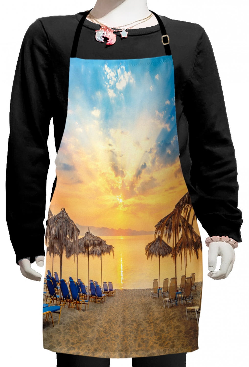 Summer Kids Apron, Sandy Beach with Vivid Sunrise Paradise Relaxation ...