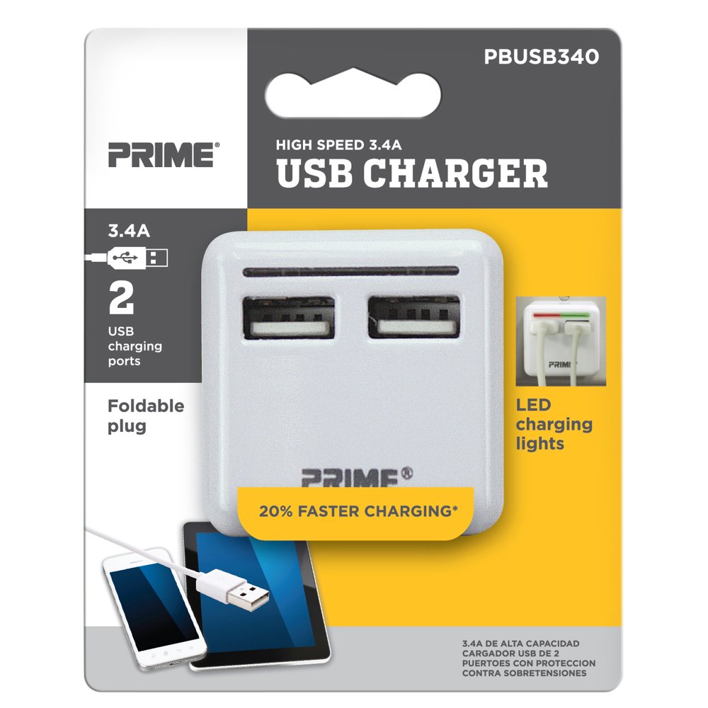 Prime PBUSB340 3.4A 2-USB Port High Speed Charger - Walmart.com ...
