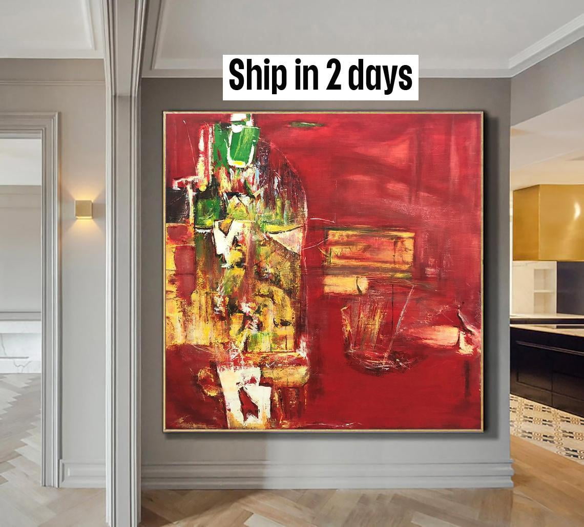 72x72" Oversized Modern Red Abstract Paintings On Canvas Framed Wall ...