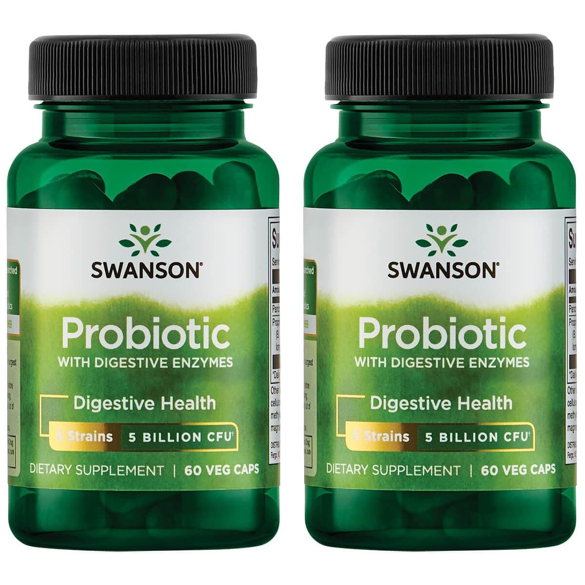 Swanson Probiotic with Digestive Enzymes 5 Billion Cfu 60 Veg Caps 2 ...