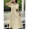 Apricot Polo Collar Midi Dress With Two-Way Stretch Spandex Fabric A ...