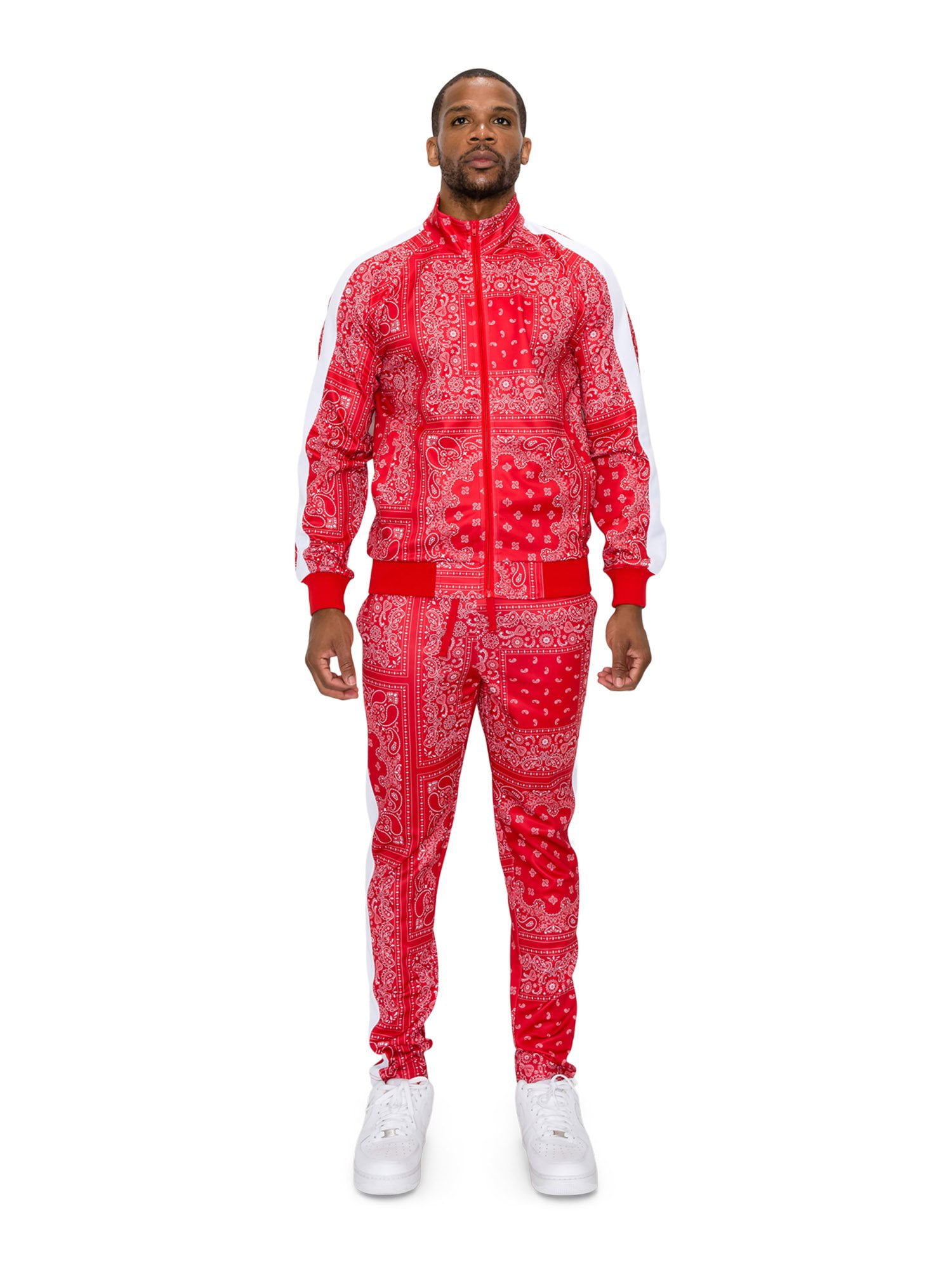 G-Style USA Men's Accented Bandana Paisley Tracksuit Set ST804 - Red ...