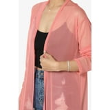 Women's PLUS Sheer Mesh Long Sleeve Open Front Maxi Cardigan Mid-Calf ...