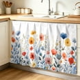 Blue Red Cabinet Curtains and Yellow Poppy Watercolor Floral Sink Skirt ...