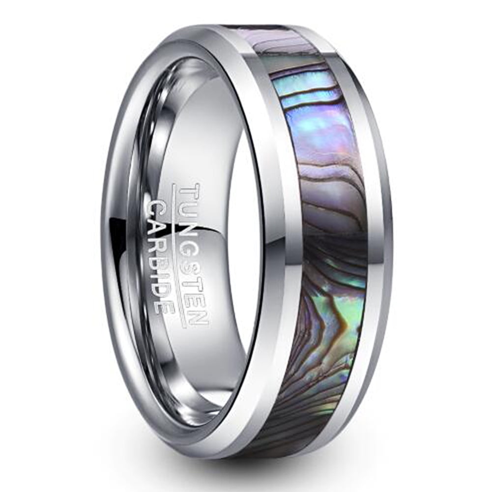 8mm Men's Tungsten Carbide Ring Abalone Shell Inlay Wedding Band ...