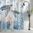 Blue Coastal Ocean Fabric Shower Curtain Sea Turtle Coral Washable ...