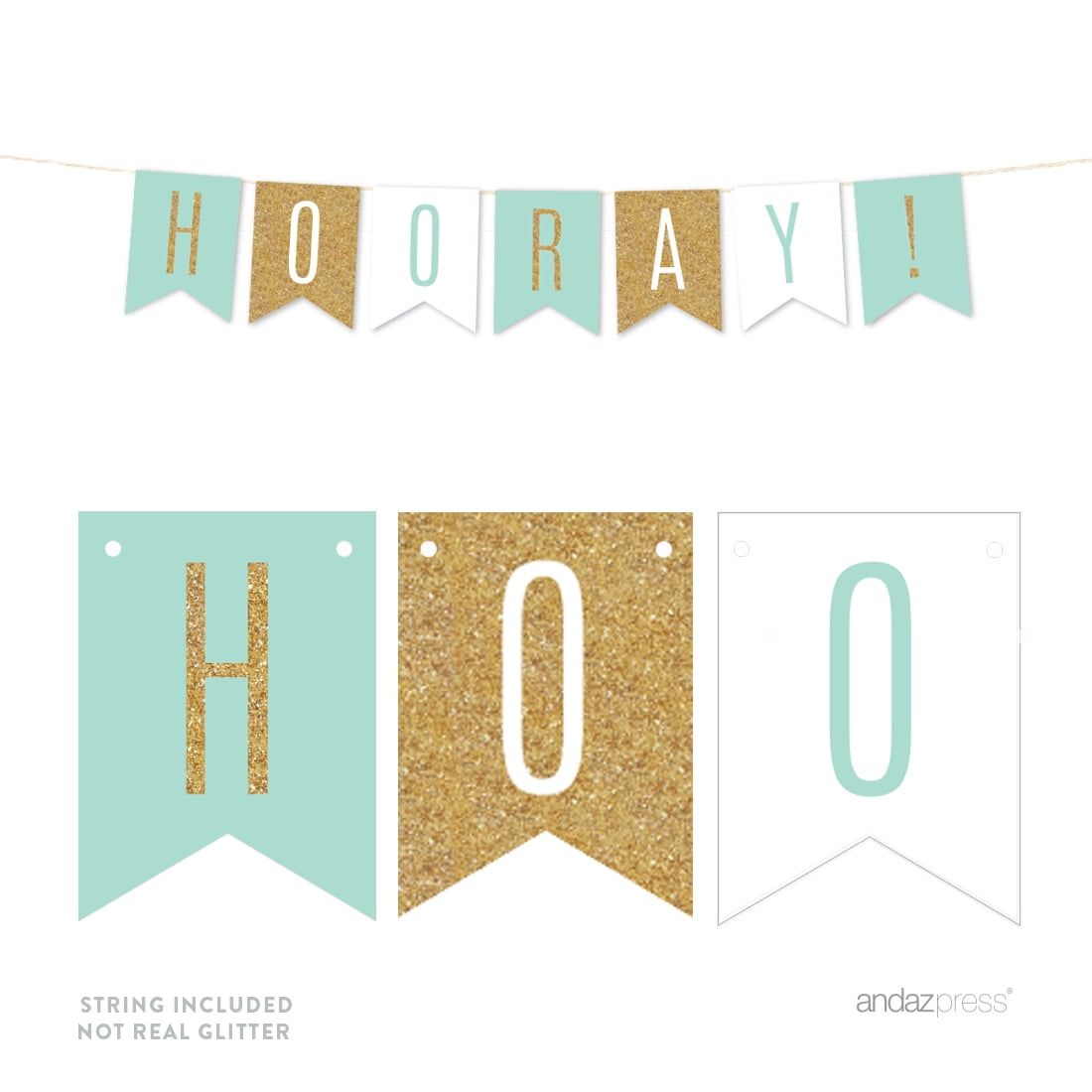 Signature Light Aqua, White, Gold Glittering Birthday Party, Hanging ...