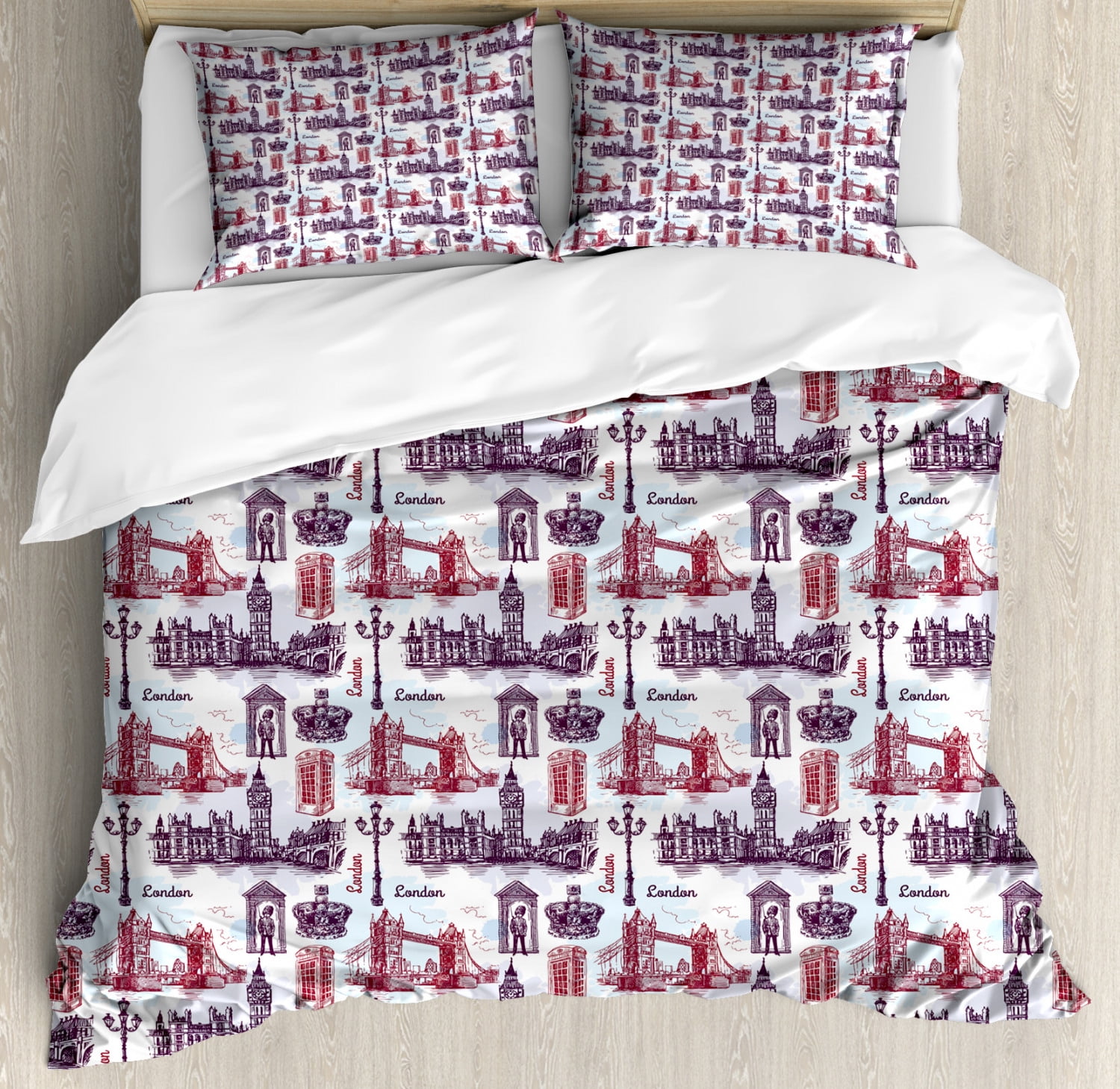 London Duvet Cover Set King Size, Hand Drawing Style Sketchy City with ...