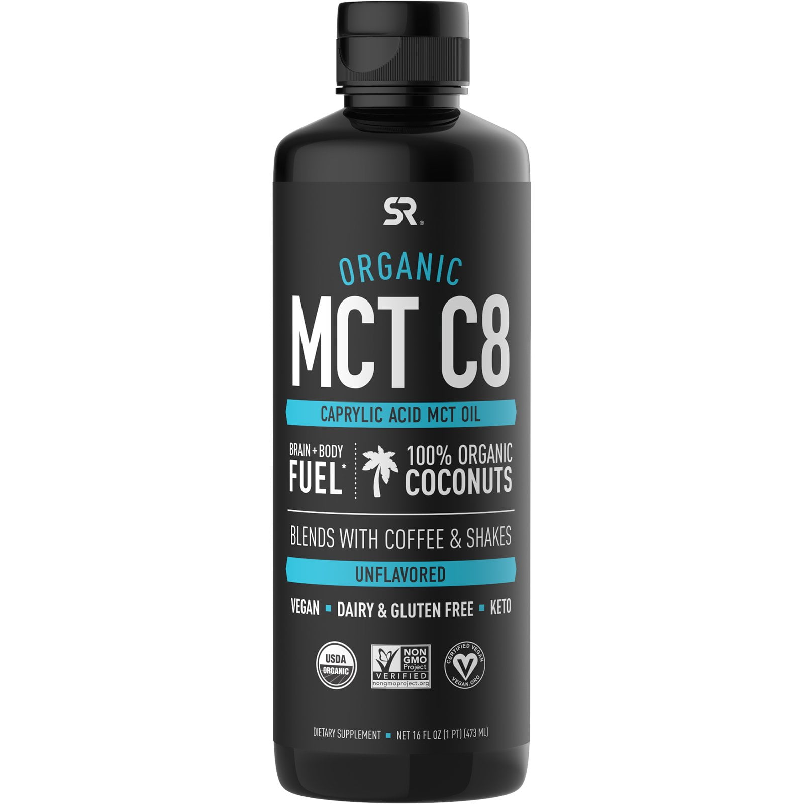 Sports Research Organic MCT C8 Oil, Unflavored, 16 fl oz (473 ml ...