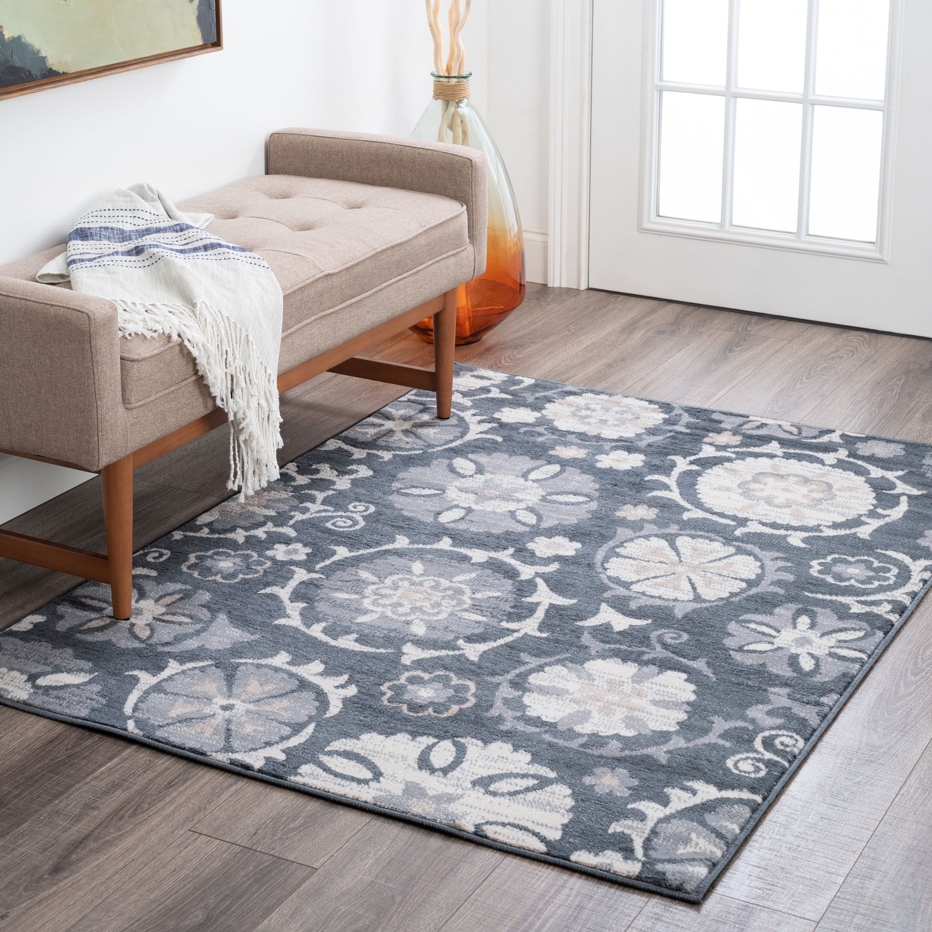 Transitional 4x6 Area Rug 3 11 X 5 3 Floral Gray Indoor Rectangle