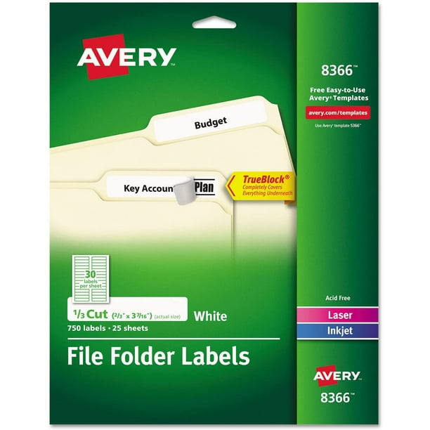Avery 8366 Permanent Filing Labels, 1/3 Cut, 750/PK, White - Walmart ...