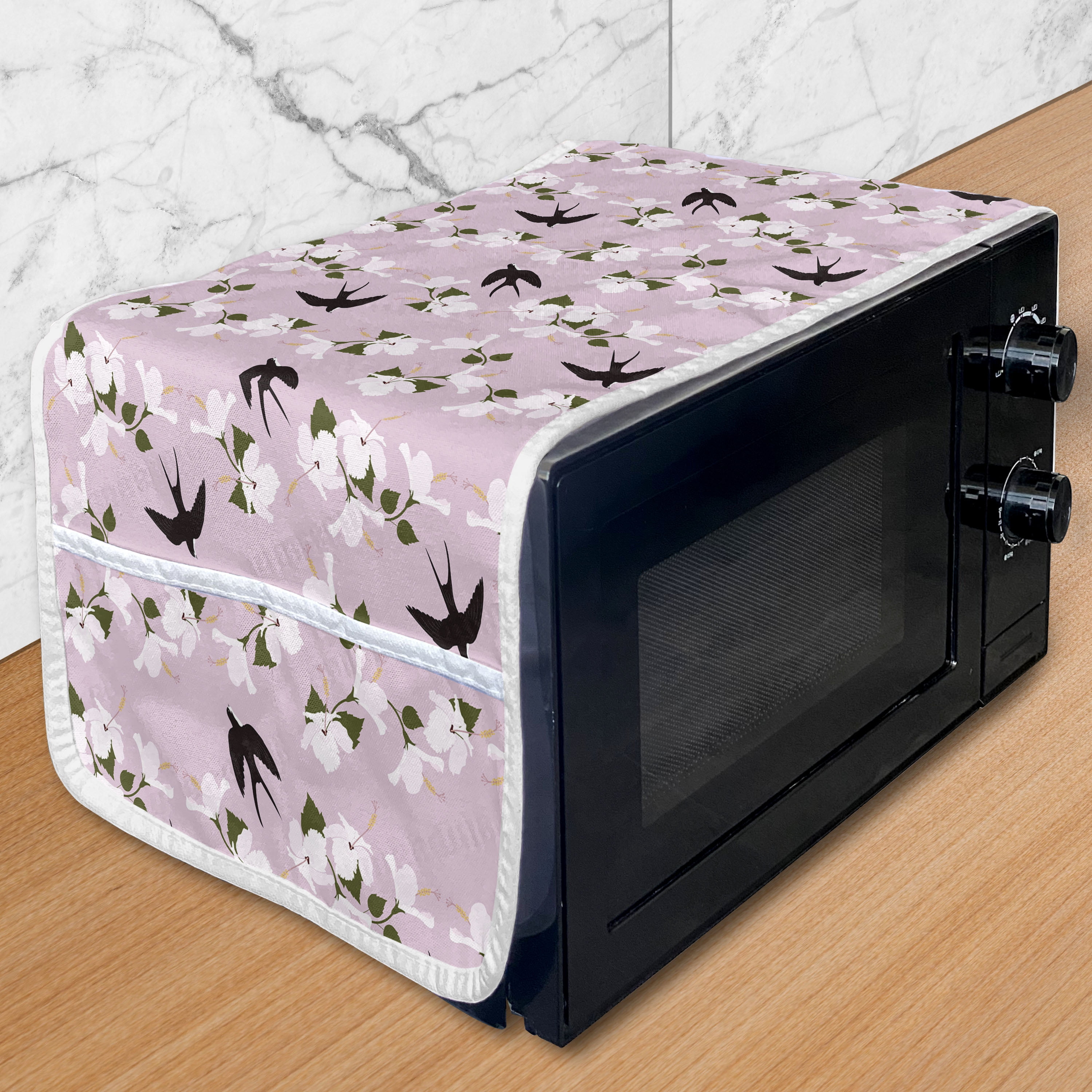 Swallow Microwave Oven Cover, Flower Bouquets and Birds Flying Spring ...