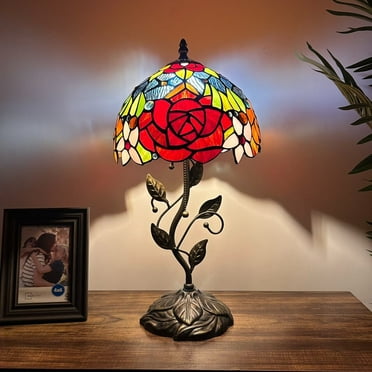 Roses Hummingbird Tiffany Style Stained Glass Table Lamp Multi Pastel ...
