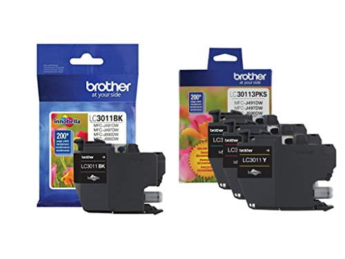Brother Genuine LC3011BK, LC30113PKS Standard Yield Black/Cyan/Magenta ...