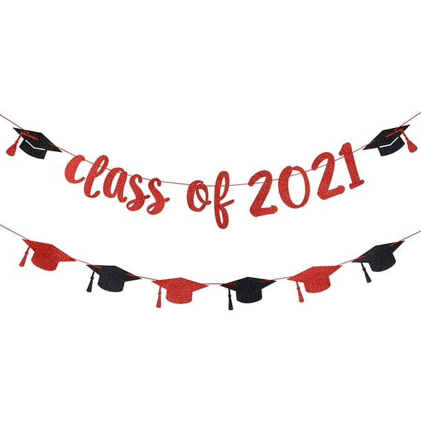 Graduation Decorations 2021 Red and Black - Red Glitter Class of 2021 ...