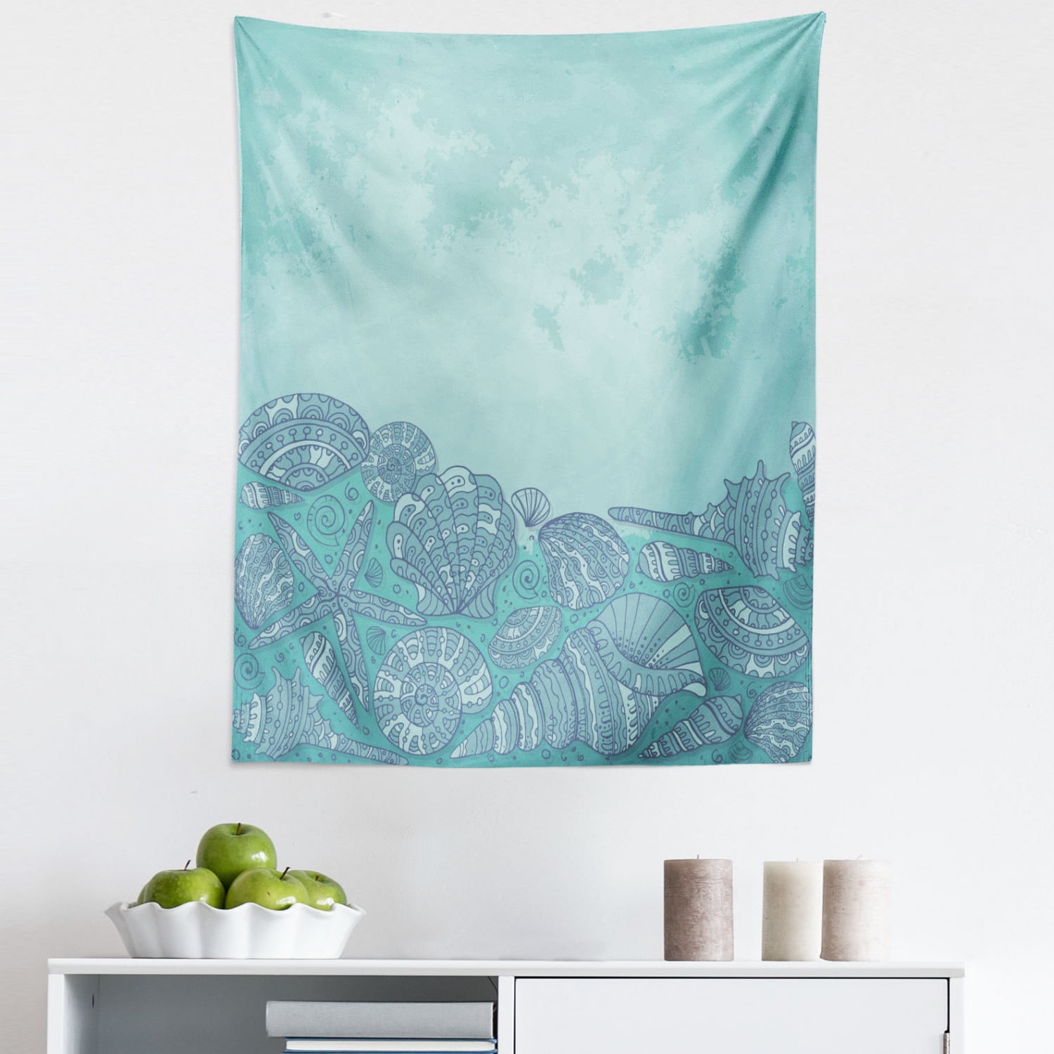 Nautical Tapestry, Marine Beauty Shell with Seahorse Starfish Oysters ...