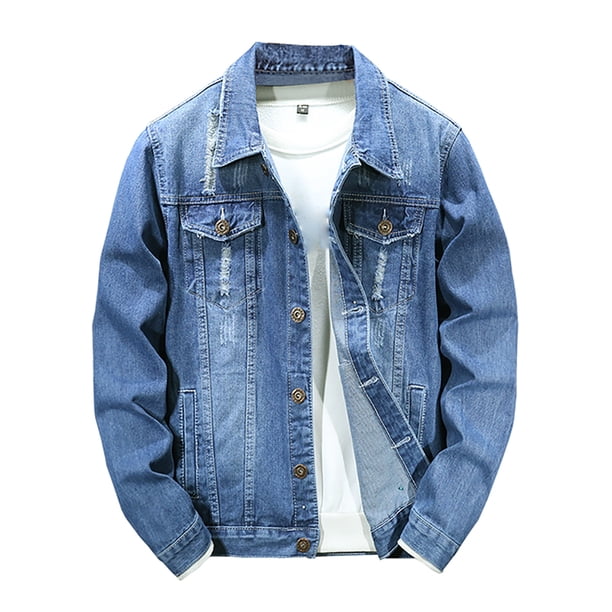 Pisexur Jean Jacket Men's Jackets Casual Slim Denim Jacket Long Sleeve ...