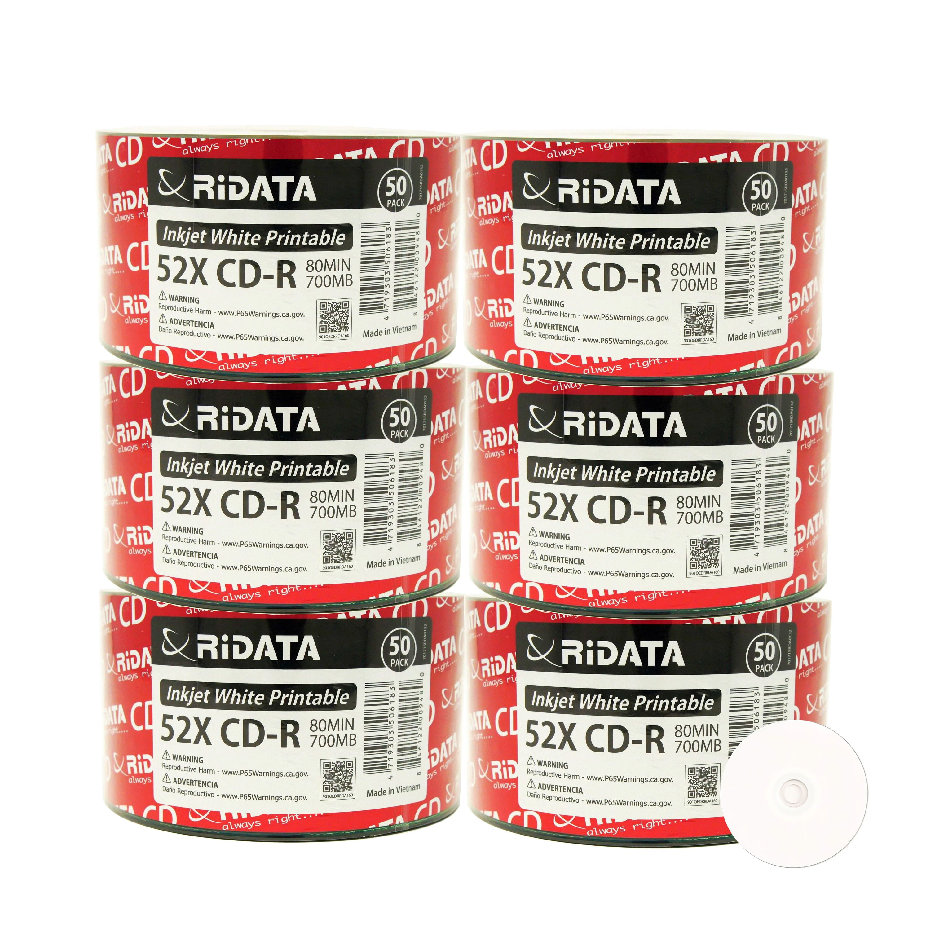 300 Pack Ridata CD-R 52X 700MB 80Min White Inkjet Hub Printable Blank ...