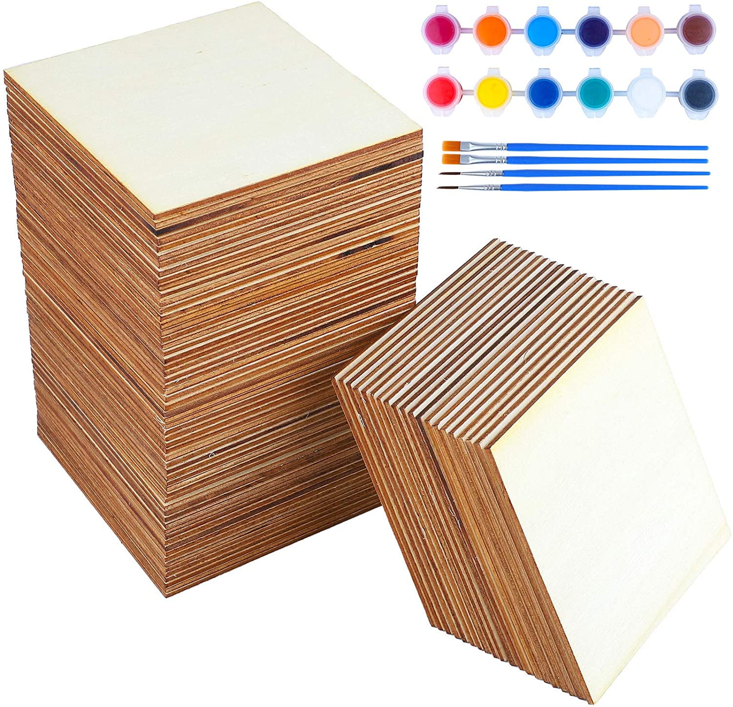 Ruisita Square Wood Pieces 4 Inch Unfinished Blank Squar 80 Pieces ...
